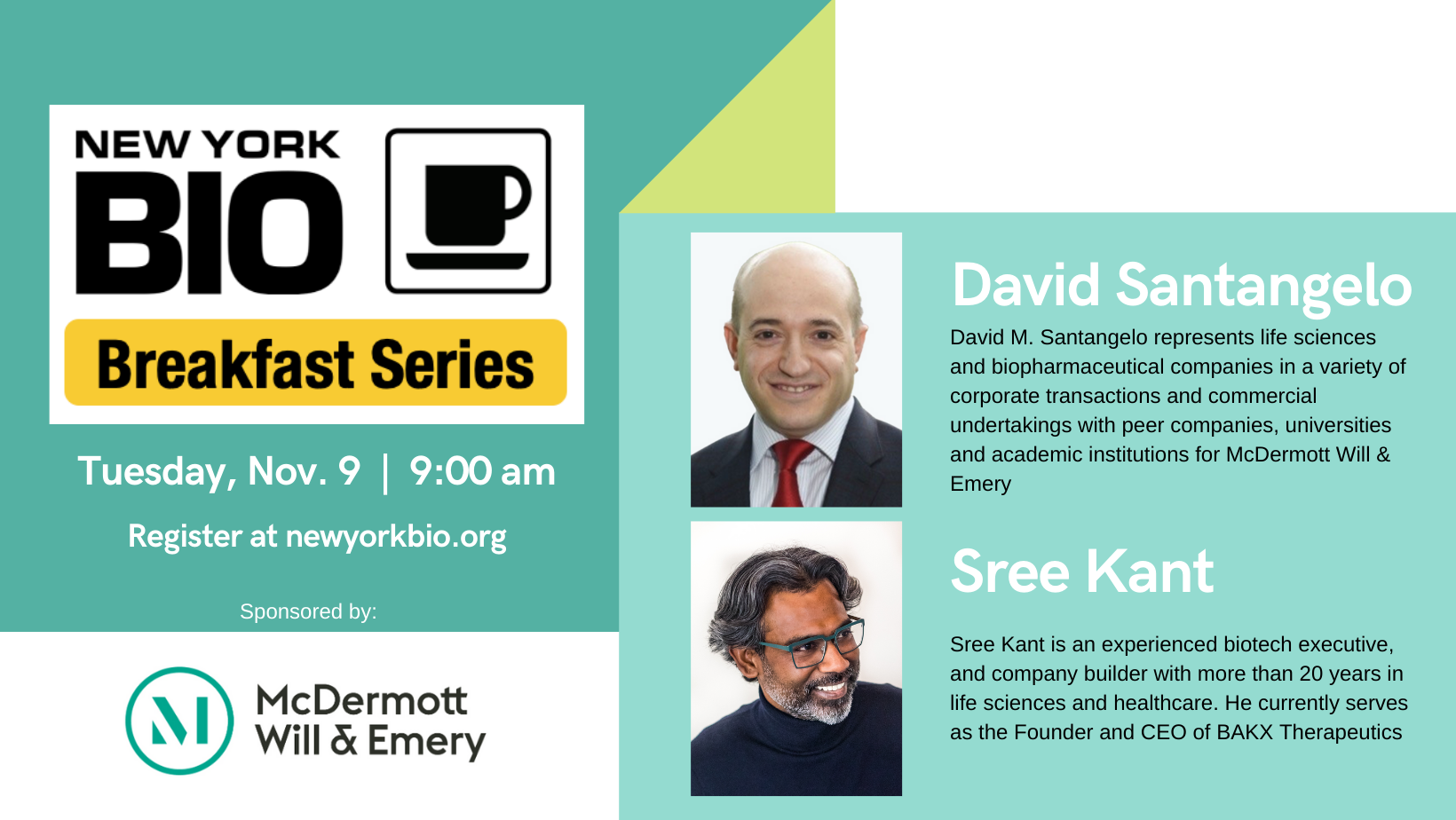 Virtual Breakfast Series - David Santangelo & Sree Kant | NewYorkBIO